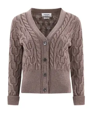 Thom Browne Crisscross Cable Knit V-neck Cardigan