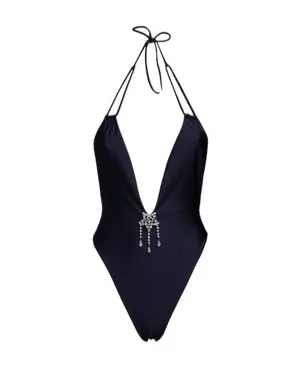 Alessandra Rich Embellished Halterneck One-piece Swimsuit - Black