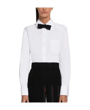 Thom Browne Long Sleeve Shirt With Logo Patch And Signature Stripes