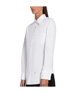 Thom Browne Long Sleeve Shirt With Logo Patch And Signature Stripes