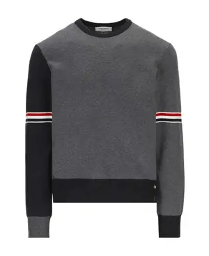 Thom Browne Crewneck Sweater With Color-block And Signature Stripes - Black