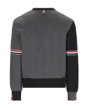 Thom Browne Crewneck Sweater With Color-block And Signature Stripes - Black
