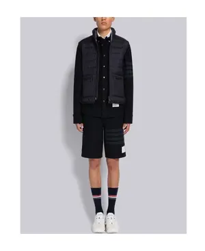 Thom Browne Zipped Down Gilet With Sporty Stripes - Navy Blue