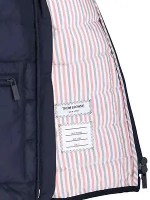 Thom Browne Zipped Down Gilet With Sporty Stripes - Navy Blue