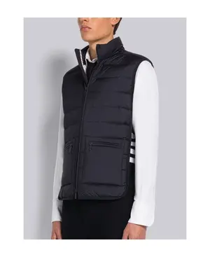 Thom Browne Zipped Down Gilet With Sporty Stripes - Navy Blue