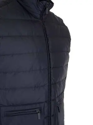 Thom Browne Zipped Down Gilet With Sporty Stripes - Navy Blue