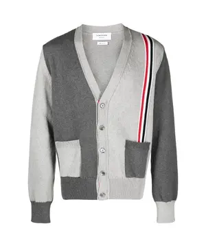 Thom Browne Color Block V-neck Cardigan With Striped Detail