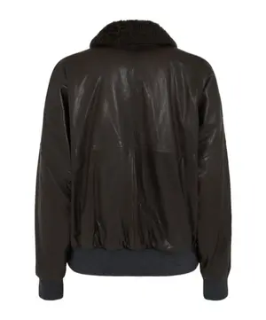 Brunello Cucinelli Leather Bomber Jacket With Fur Collar