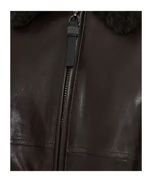 Brunello Cucinelli Leather Bomber Jacket With Fur Collar