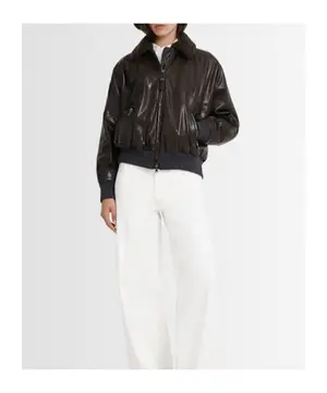 Brunello Cucinelli Leather Bomber Jacket With Fur Collar