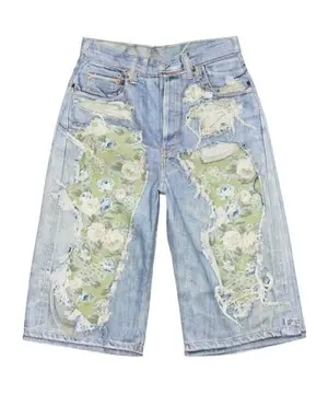 Acne Studios Floral Patchwork Distressed Denim Shorts