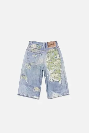 Acne Studios Floral Patchwork Distressed Denim Shorts