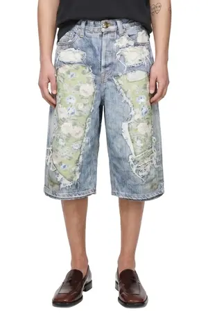 Acne Studios Floral Patchwork Distressed Denim Shorts