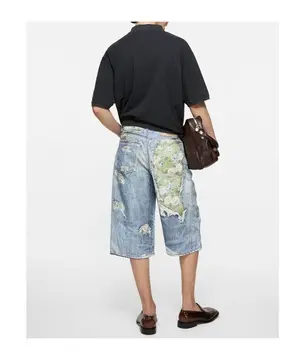 Acne Studios Floral Patchwork Distressed Denim Shorts