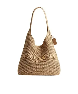 COACH Brooklyn 28 Logo Shoulder Bag - Beige