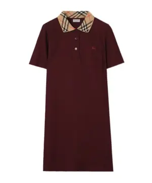 Burberry Check Collar Polo Shirt Dress - Vineyard Red