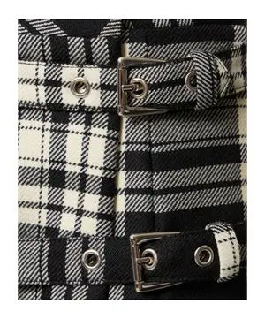 Alessandra Rich Tartan Wool Mini Skirt With Buckles