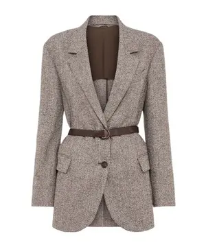 Brunello Cucinelli Belted Wool Blend Blazer