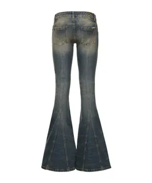 Blumarine Denim Studded Low Waist Flare Jeans
