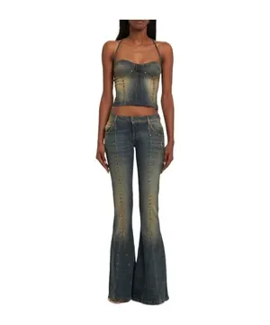 Blumarine Denim Studded Low Waist Flare Jeans