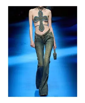 Blumarine Denim Studded Low Waist Flare Jeans