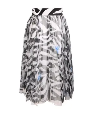 Off-White Pleated Tulle Skirt With Animal Print