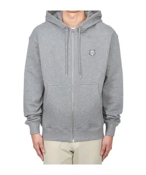 Maison Kitsuné Zip-up Hooded Long-sleeved Sweater With Patch Pocket