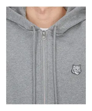 Maison Kitsuné Zip-up Hooded Long-sleeved Sweater With Patch Pocket