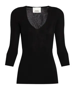 Isabel Marant Étoile Ribbed V-neck Top With Three-quarter Sleeves