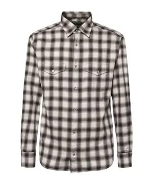 TOM FORD Checked Blend Western Shirt - Gray