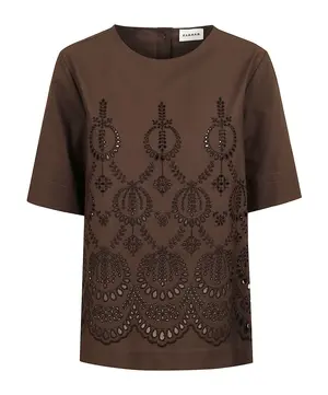 P.a.r.o.s.h Short-sleeved Openwork Detail Top - Marrone