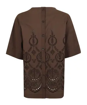 P.a.r.o.s.h Short-sleeved Openwork Detail Top - Marrone