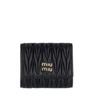 Miu Miu Matelassé Logo-lettering Wallet - Black