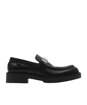 Burberry Leather Loafers With Equestrian Knight Detail - Black