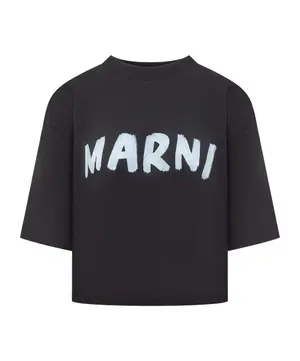 Marni Logo Printed Crewneck Cropped T-shirt - Black