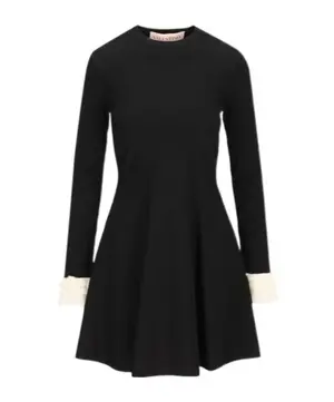 Valentino Garavani Crewneck Long Sleeve Dress With Flared Hem