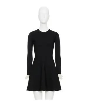 Valentino Garavani Crewneck Long Sleeve Dress With Flared Hem