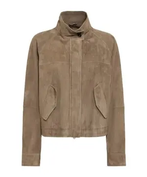 Brunello Cucinelli Suede Leather Jacket With Button Cuffs