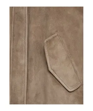 Brunello Cucinelli Suede Leather Jacket With Button Cuffs