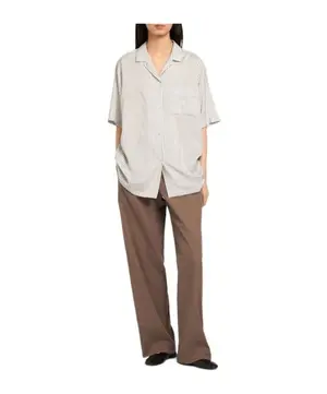 THE ROW Jorge Striped Silk Short Sleeve Shirt - White