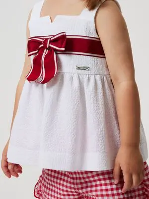 Monnalisa Square Neck Top With Bow Detail