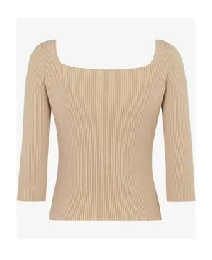 Fendi Square Neck Ribbed 3/4 Sleeve Top