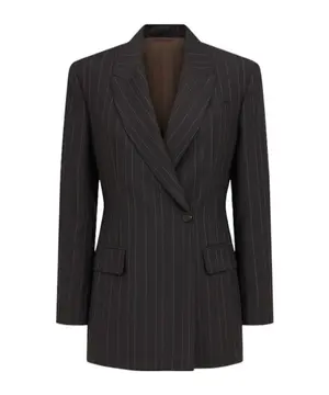 Brunello Cucinelli Pinstripe Wool Suit Blazer