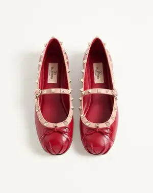 Valentino Garavani Rockstud Nappa Mary Jane Ballerina Flats - Red
