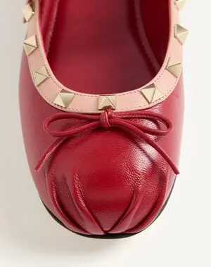 Valentino Garavani Rockstud Nappa Mary Jane Ballerina Flats - Red