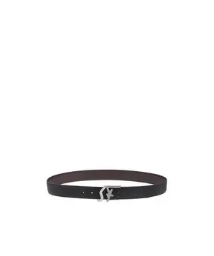 FERRAGAMO Two-tone Logo Buckle Leather Belt - Black