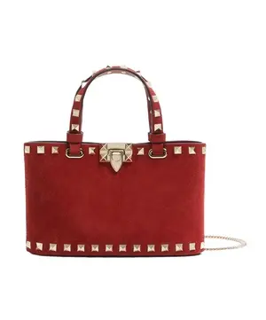 Valentino Garavani Rockstud Mini Suede Shopping Bag - Red