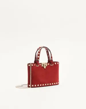 Valentino Garavani Rockstud Mini Suede Shopping Bag - Red