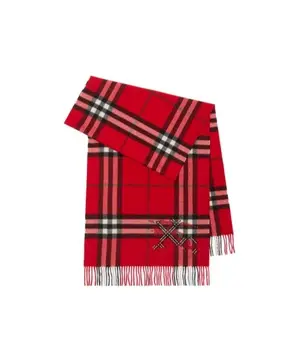 Burberry Wide Cross Stitch Ekd Check Scarf - Post Red