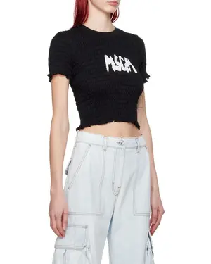 MSGM Cropped Smocked Logo Top